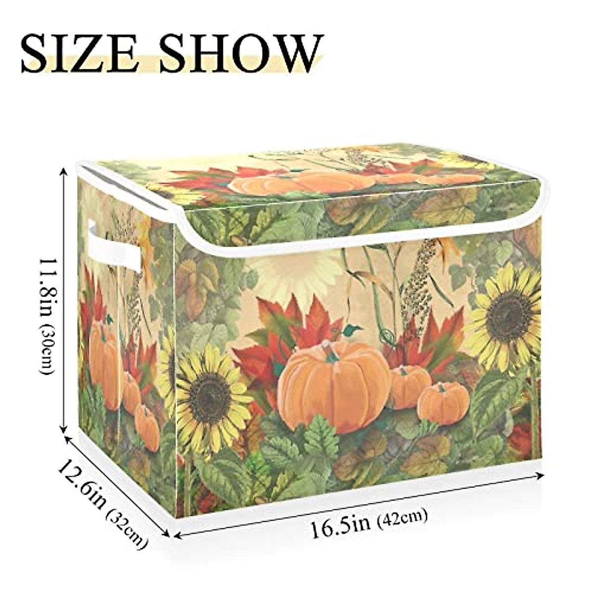 innewgogo Thanksgiving Pumpkin Sunflower Storage Bins with Lids for Organizing Closet Organizers with Handles Oxford Cloth Storage Cube Box for Car