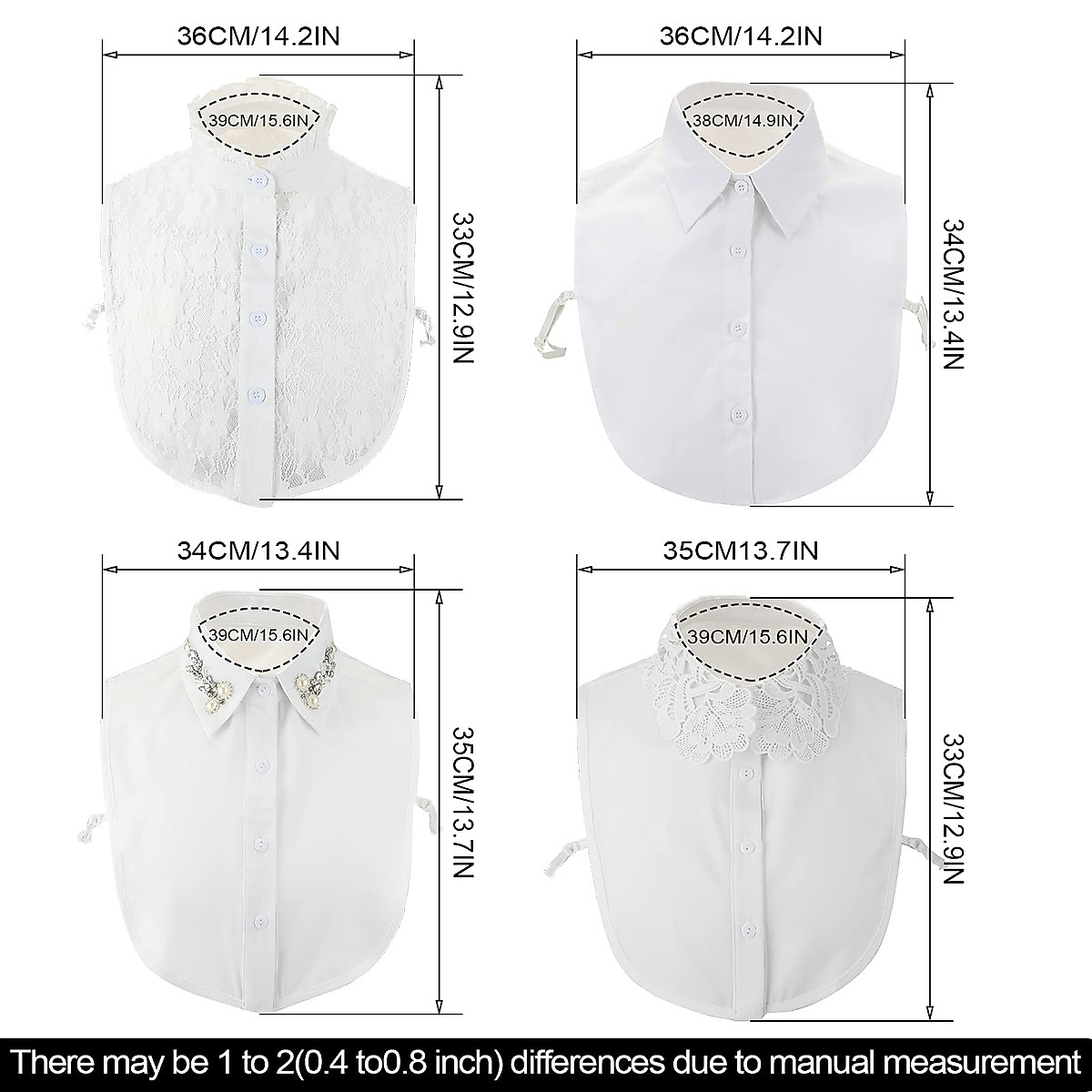 SATINIOR Women Fake Detachable Dickey Collar Diamond Pearl Lace Fake Half Shirt Collar (White)