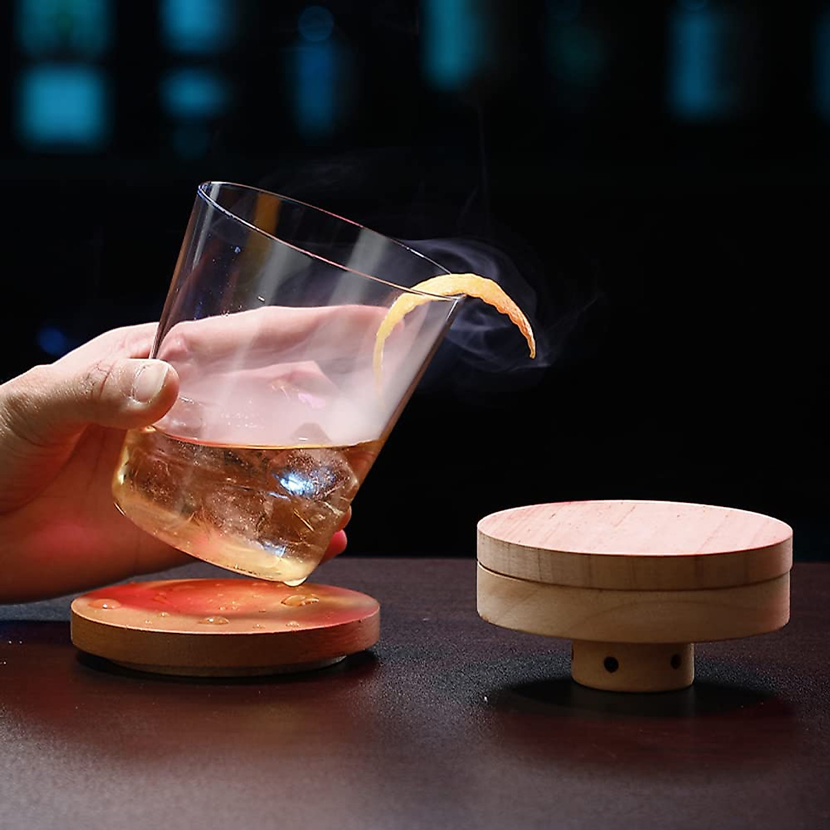 DUEBEL Cocktail Smoker Kit, Smoky Cocktail Lid with 4 Flavored Wood Chips and 1 Musket, Chimney Drink Smoker for Whiskey, Bourbon Old Fashioneds | Gift for Whiskey Lovers, Dad, Husband