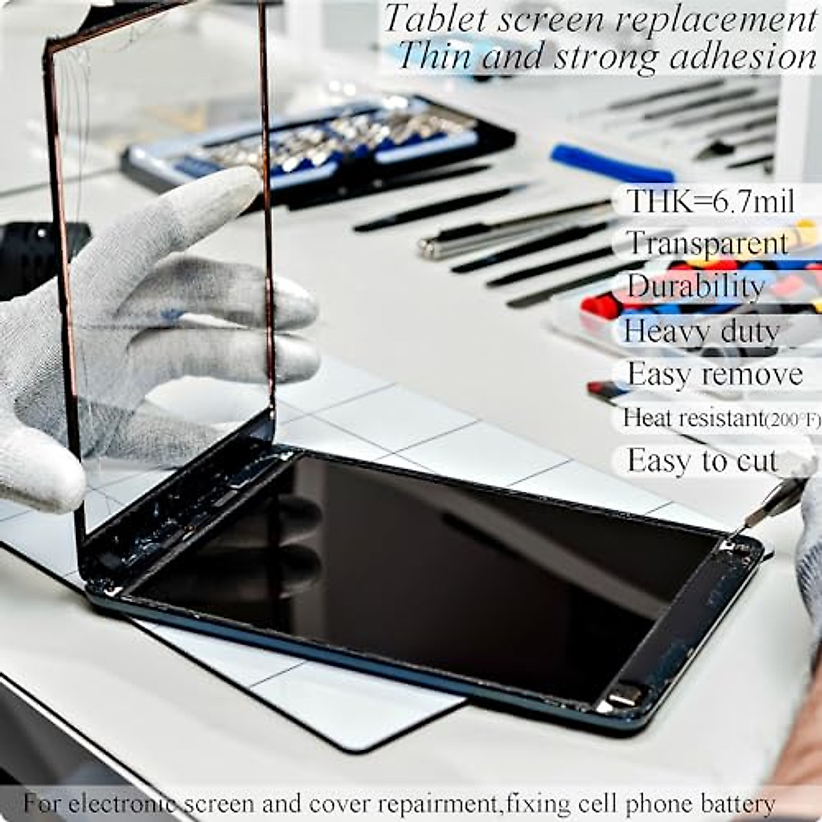 HIKIYEAT Double Sided Tape,Clear Adhesive Tape,Heavy Duty Thin Transfer Tape,Sticky,Waterproof,5 Sheet(Strips,Sheet) for Repair Cell Phone,DIY,Home,Automotive Deco