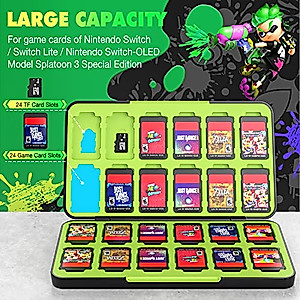 MoKo 24 Game Card Case Compatible with Nintendo Switch OLED Model/Switch/Switch Lite, Switch Game Holder Case for 24 Switch Game Card & 24 SD Card, Slim & Portable Game Card Storage Box, Green Yellow
