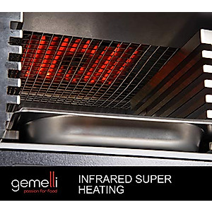 Gemelli Home™ Gourmet Steak Grille (1600 Watt), Steakhouse Quality, Infrared Ceramic Superheating Up to 1560 Degrees, Indoor Electric Infrared Grill and Sear Station, Stainless Steel Accessories