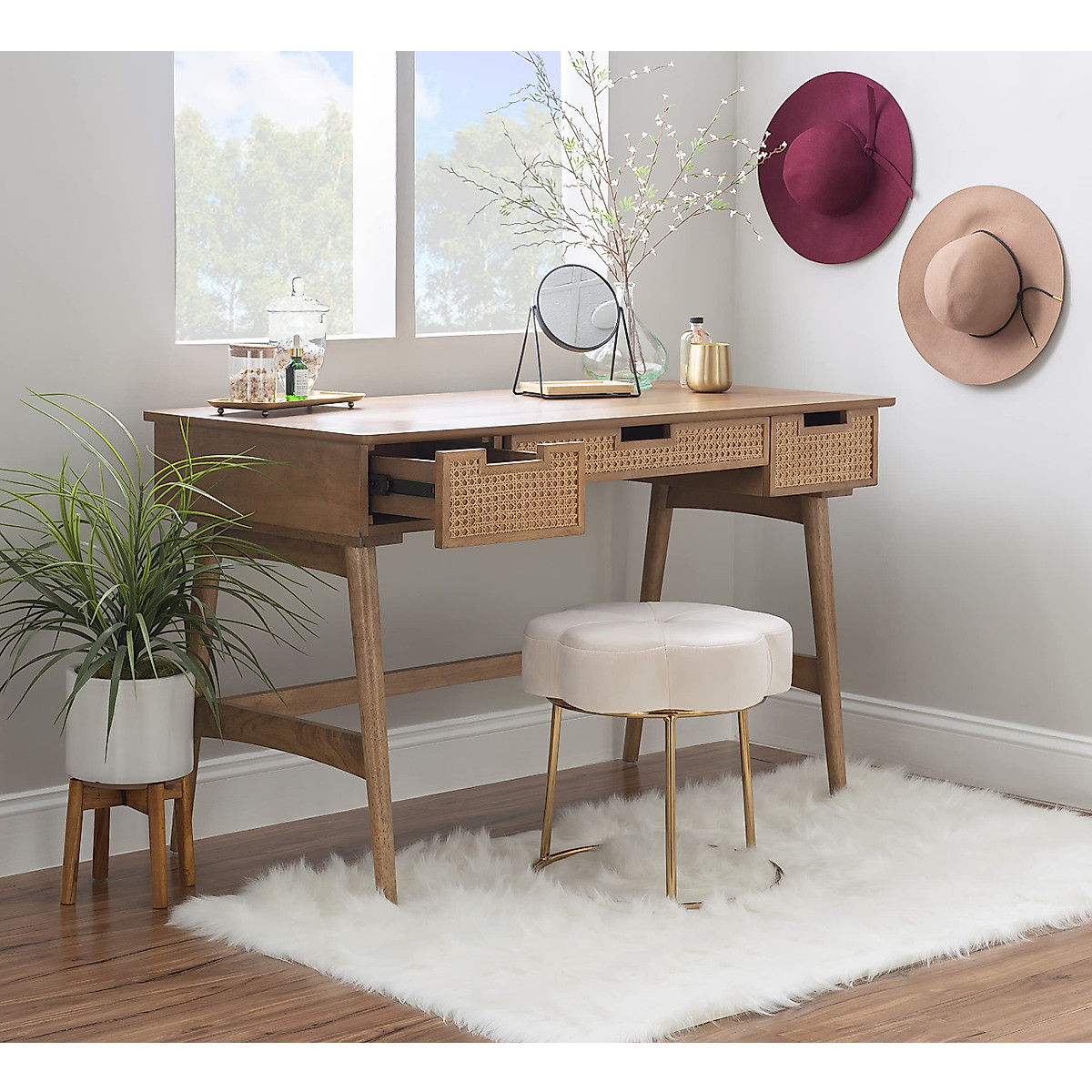 Linon Natural Dutton Wood and Rattan Desk