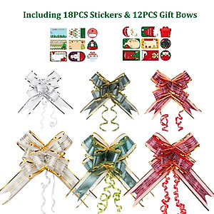 PintreeLand 12 Sheets Christmas Wrapping Paper Set(6 Large&6 Small, 59 Sq. Ft. Ttl) with 12PCS Gift Bows and Labels - Vintage Red Green Xmas Holiday Kraft Present Wrap Paper