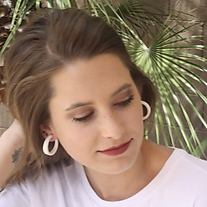 White Acrylic Tapered Lucite White Hoop Earrings 1.25 Inches