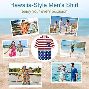 Cerburny Hawaiian Shirt for Men Short Sleeve Button Down Red American Flag Mens Casual Summer Beach Printed Shirts
