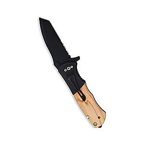 makerflo Beast Tactical Folding Pocket Knife with Natural Wood Handle -Spring Assisted, Multitool with Glass Cutter,Seatbelt Opener & Belt Clip -Ideal for Camping, Hiking, Self Defense,Survival,1pc