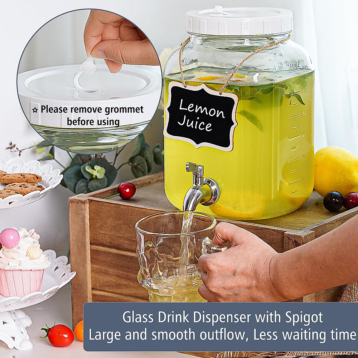 1 Pack 1 Gallon Glass Drink Dispensers for Parties. Beverage Dispenser w Scale Mark. SCREW Cap w Silicone Gasket 100% Airtight, Stainless Steel Spigot 100% Leakproof. Laundry Detergent Dispenser