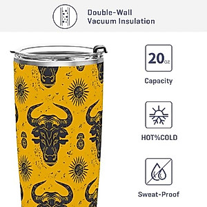 Carnival Buffalo Pattern Safari Yellow Stainless Steel cup for hot drinks Leak-proof Lid and Straw mug spill proof leak proof for Water Aesthetic tumblers with lids and straws 20 OZ