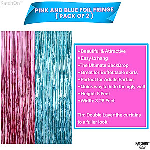 KatchOn, Large Pink and Blue Foil Fringe - 6.4x8 Feet, Pack of 2 | Girl or Boy Gender Reveal Decorations | Pink and Blue Fringe, Boy or Girl Backdrop | Gender Reveal Backdrop for Gender Reveal D√©cor