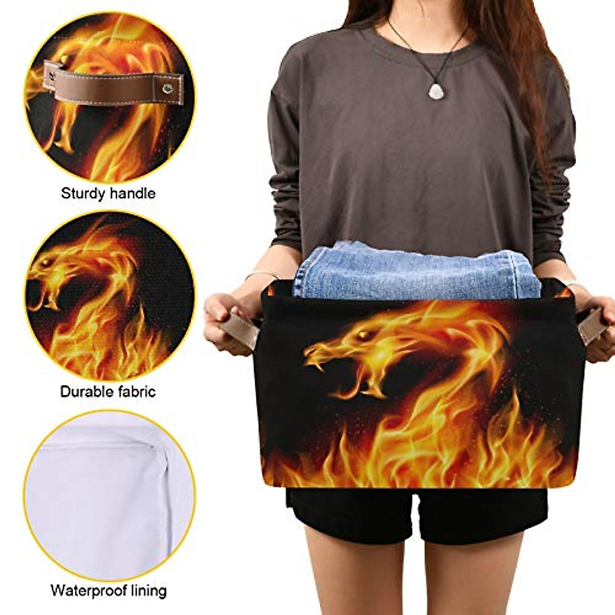 Storage Bins Abstract Fiery Dragon Storage Basket Collapsible Cube Rectangle with Handle Storage Box for Shelves Home Office Closet 1 Pack