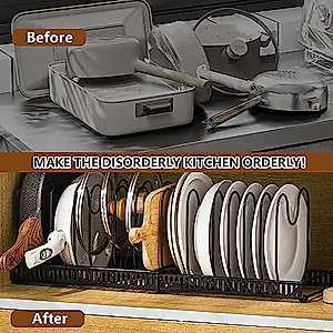 Expandable Pots and Pans Organizer,Pan Organizer Rack for Cabinet with 10 Adjustable Compartments,Black Pot Rack Organizer,Pot and Pan Organizer for Cabinet Kitchen Cookware Bakeware Plate Frying Rack