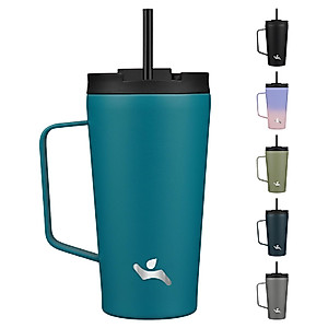 Konokyo Insulated Tumbler with Handle and Straw, 18 OZ Travel Coffee Mug Stainless Steel Cup Metal Water Bottle,Blue