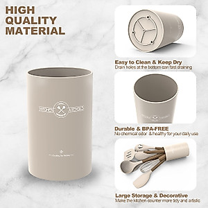 Silicone Kitchen Cooking Utensil Set, 9Pcs Kitchen Utensils Spatula Set with Wooden Handle for Nonstick Cookware, 446°F Heat Resistant Silicone Kitchen Gadgets Utensil Set with Large Holder（Khaki）