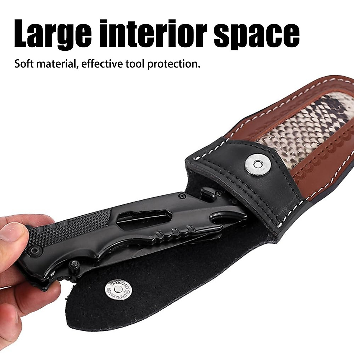 Pocket Knife Sheath, Folding Knife Cover Carved Leather Utility Knife Holster with Belt Clip for Camping Hunting Jungle