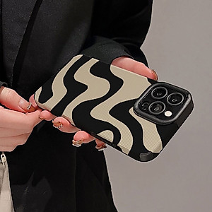 Yebowe Compatible with iPhone 14 Pro Max Case Cute Zebra Stripes Pattern for Women Girls Wave Aesthetic Elegant Soft Silicone Protective Case Cover for iPhone 14 Pro Max Beige