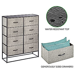 mDesign Wide Modern 8-Drawer Dresser Storage Unit, Sturdy Steel Frame, Wood Top, Easy-Pull Wood Handles/Fabric Bins, Organizer for Bedroom, Hallway, Entryway, Closet, Margo Collection, Black/Dark Gray