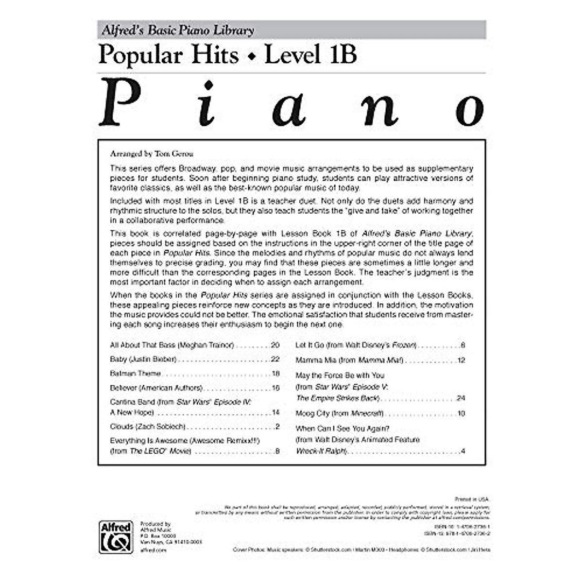 Alfred's Basic Piano Library -- Popular Hits, Bk 1B (Alfred's Basic Piano Library, Bk 1B)