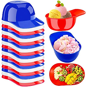 Szsrcywd 24 Pack Plastic Baseball Helmet Bowl,Mini Ice Cream Dessert Baseball Cap Bowls,Party Snack Cups for Birthday Party Supplies(Red Blue and White)