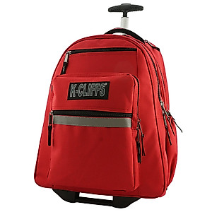 K-Cliffs Heavy Duty Rolling Backpack School Backpacks with Wheels Deluxe Trolley Book Bag Wheeled Daypack Workbag Multiple Pockets Bookbag with Safety Reflective Stripe Red