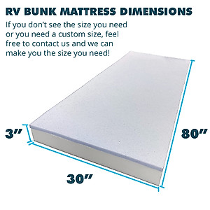 Foamma 3" x 30" x 80" Gel Memory Foam RV Bunk Mattress Replacement, Medium Firm, Pressure Relieving, Cooling Premium Comfort, USA Made, No Cover