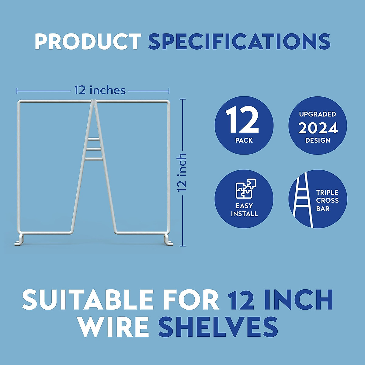 Neatly Made Tall White Wire Shelf Dividers for Closet Organization – Sturdy and Easy Set-Up Closet Shelf Dividers with Bonus Rose Gold Hanger (12 inch Wire Shelves, 12-Pack)