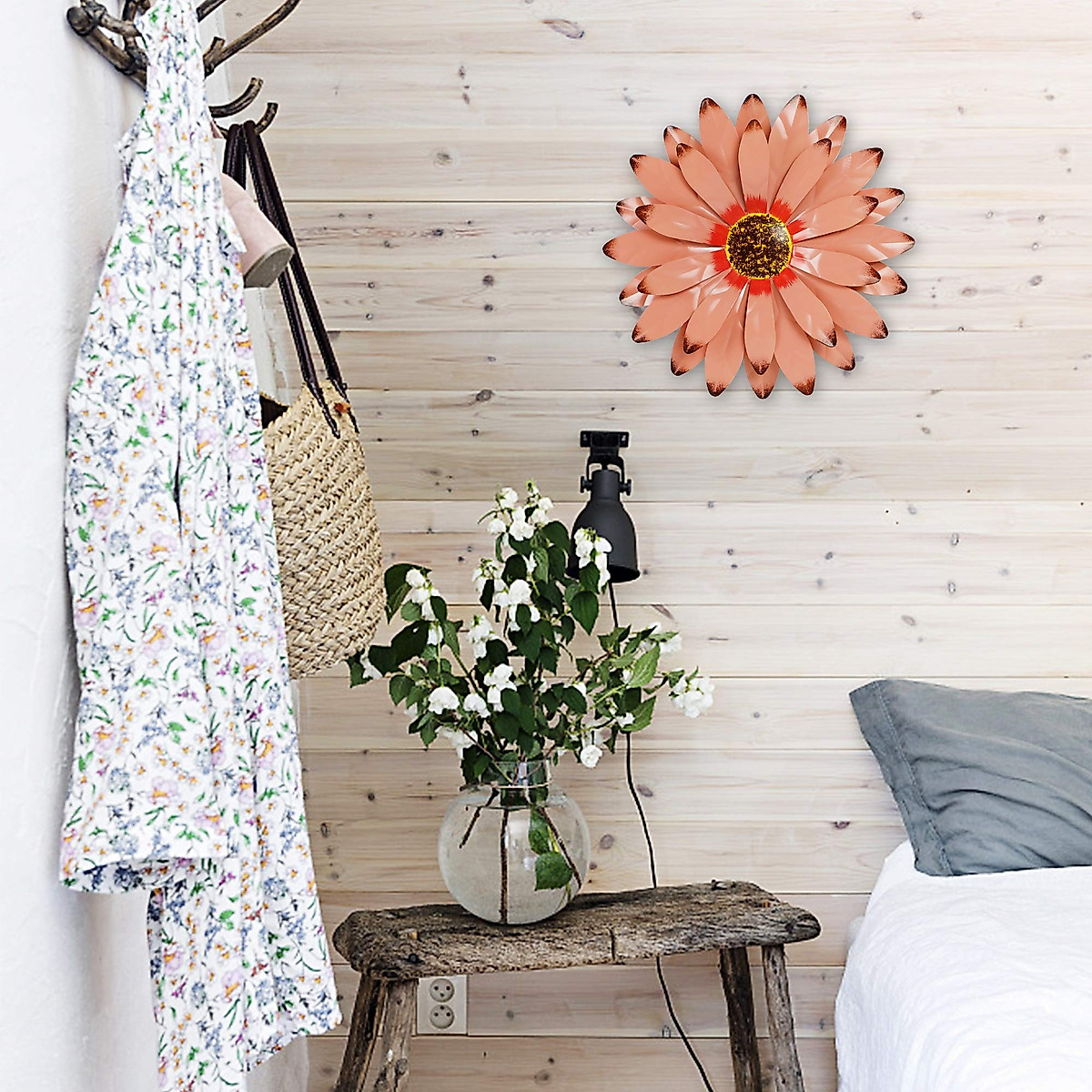 Ridota 12" Metal Flower Wall Decor, Metal Hanging Wall Art Sculpture, Metal Daisy Wall Decor for Indoor Outdoor Home Bedroom Living Room, Pink