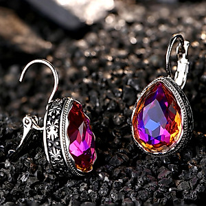 Milacolato Austria Crystal Earrings 18K White Gold Plated Hypoallergenic Leverback Drop Dangle Earrings Vintage Boho Earrings for Women of All Ages