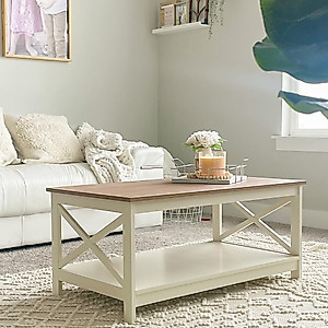 PHI VILLA Coffee Table - Modern Coffee Tables with Storage for Living Room Shelf 2 Tiers, Farmhouse Coffee Table Set