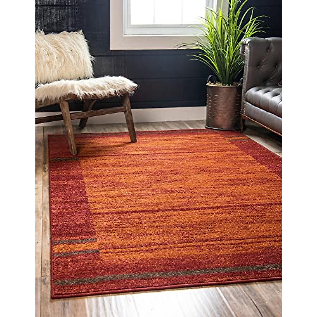 Unique Loom Autumn Collection Modern Contemporary Casual Abstract Area Rug, Rectangular 5' 0 x 8' 0, Terracotta/Burgundy Border