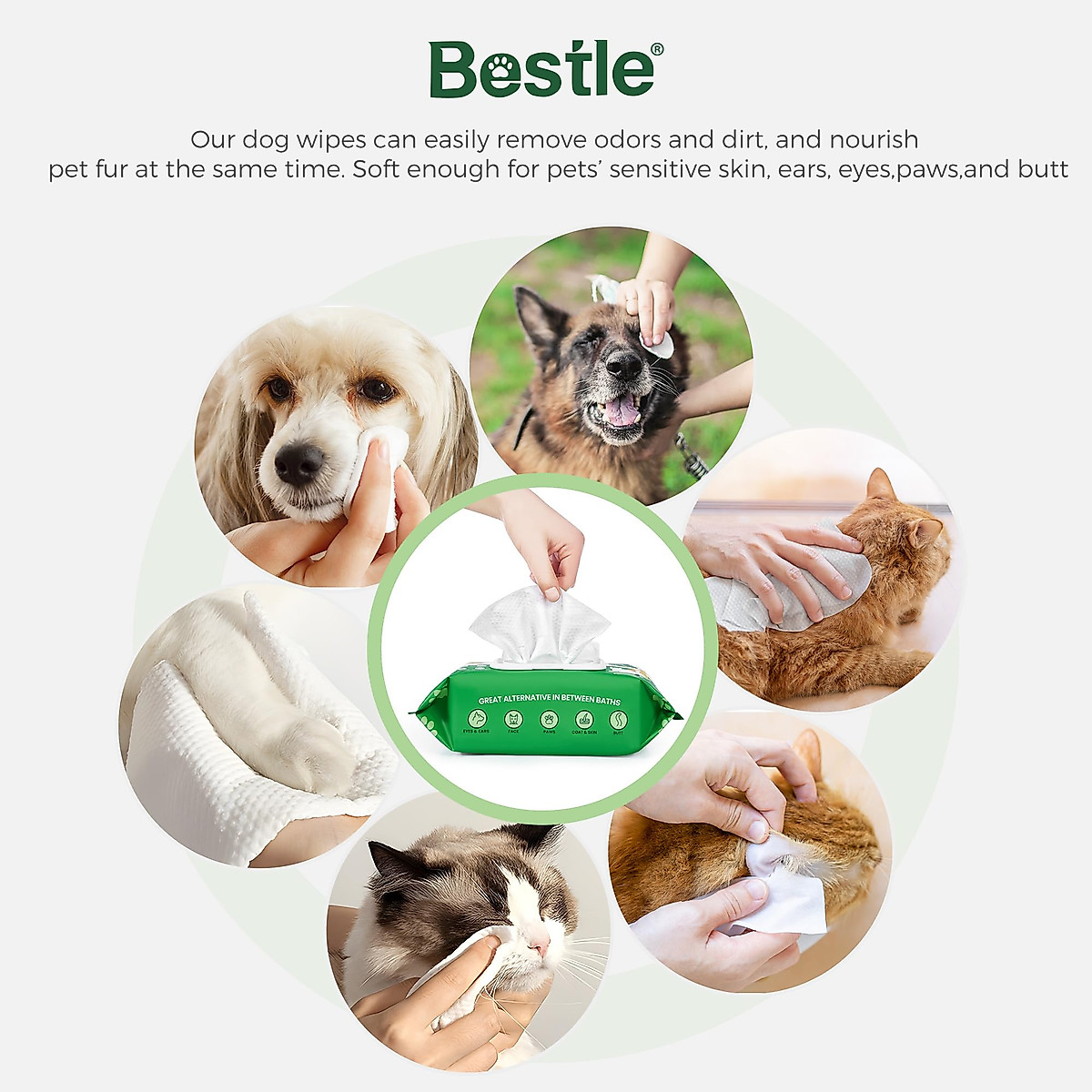 BESTLE Dog Wipes, 100 Count Pet Grooming Wipes, Conditioning Shine Coat, Cleaning and Deodorizing, Pet Wipes for Dogs & Cats, for Sensitive Skin (Aloe Vera)