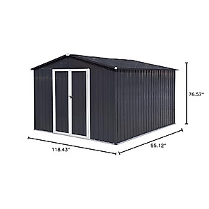 Goohome 8x10 FT Sheds & Outdoor Storage,Sturdy Metal Galvanized Steel Garden Storage Shed W/Lockable Sliding Doors,Built-in-Handles,Shutter Air Vents,Waterproof Spacious Utility Tool Storage Bike Shed