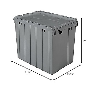 Akro-Mils 39170 Industrial Plastic Storage Tote with Hinged Attached Lid, (21-Inch L by 15-Inch W by 17-Inch H), Gray, (3-Pack)