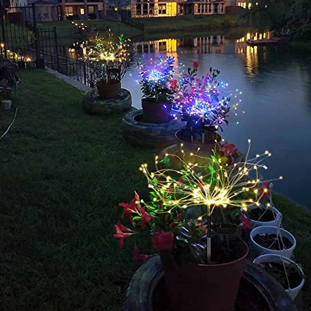 Anordsem Solar Garden Lights Solar Firework Lights Solar Powered String Light with 2 Lighting Modes Twinkling and Steady-ON for Garden, Patio, Yard, Flowerbed, Parties (Warm White)