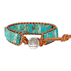 SPUNKYsoul Boho Handmade Wrap Leather Tube Crystal Stone Bracelet for Women (Turquoise)