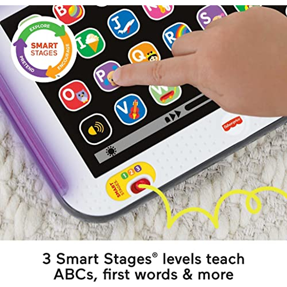 Fisher-Price Laugh & Learn Toddler Learning Toy Smart Stages Tablet With Educational Music & Lights For Ages 1+ Years, Gray