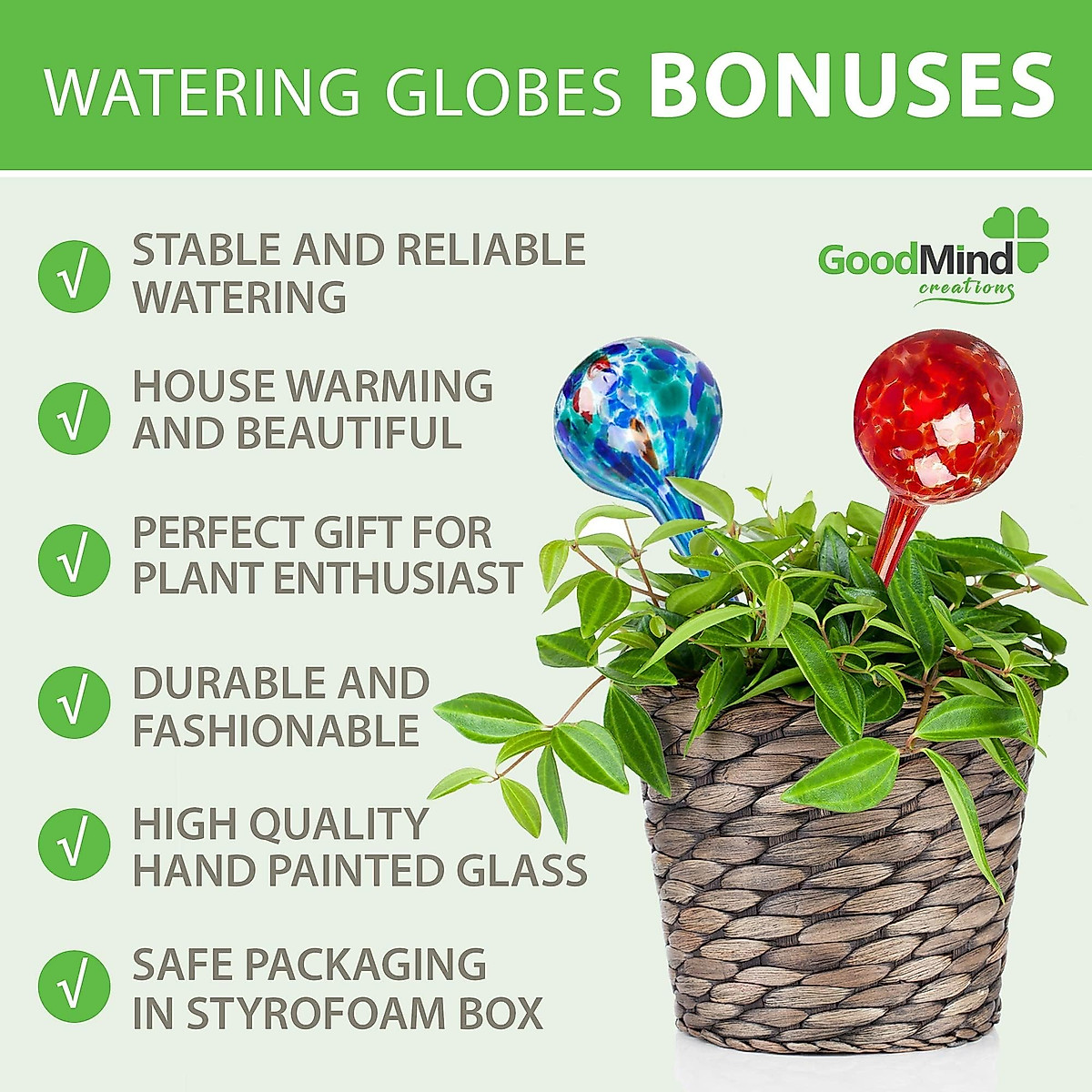 Large Plant Watering Globes, Outdoor Indoor Watering Devices, Aqua Globes, Glass Self Watering Globes, Water Globe, Water Plant Stakes, Spikes, Water Bulbs, Water Balls, Watering Bulb