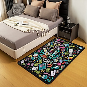 Science Rugs for Living Room Bedroom,Graffiti Rug for Living Room Bedroom, Washable Floor Rug Carpets Entryway Rug Bedroom Playing Room Decoration for Kitchen Bedroom Living Room Indoor