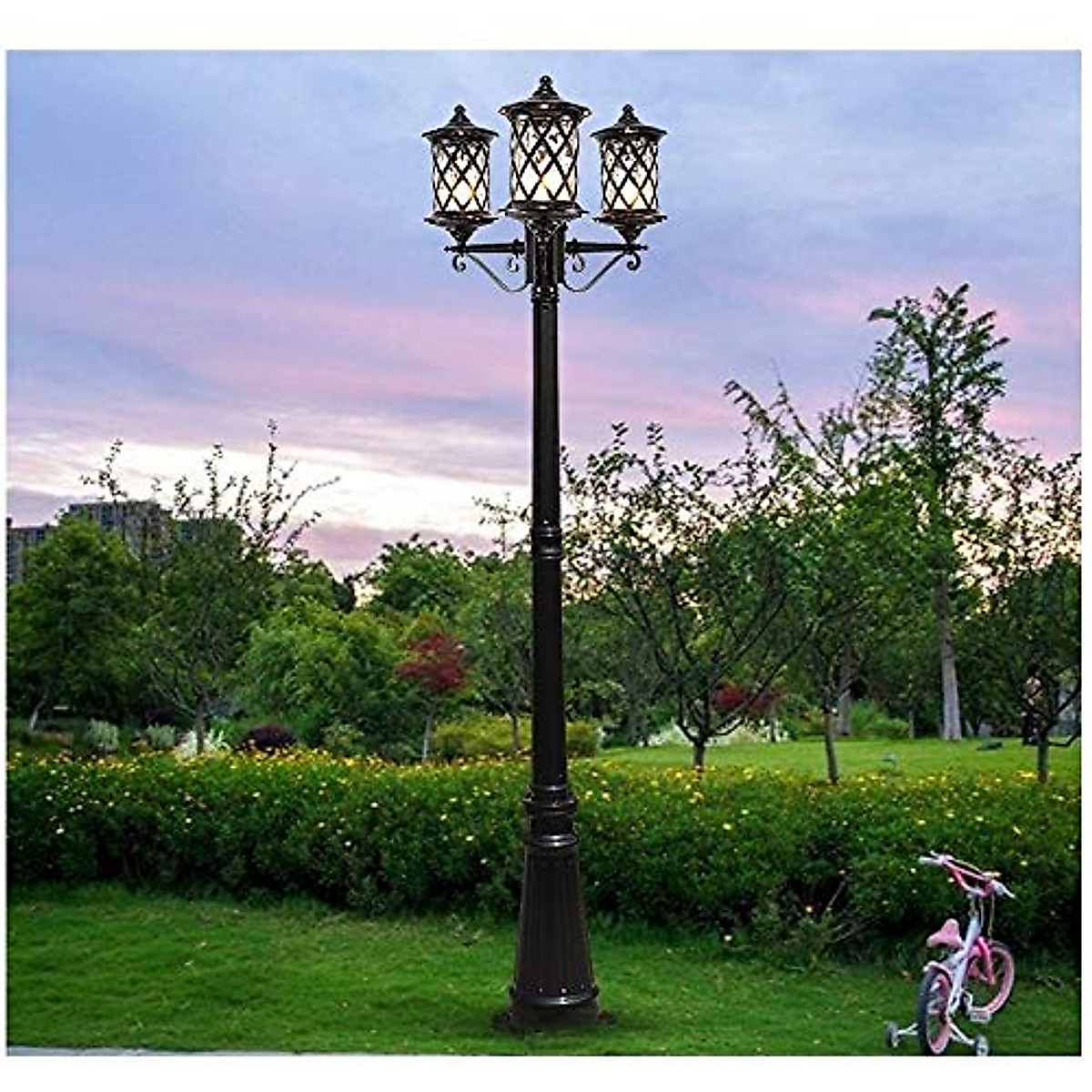 ZZYJYALG 3-Heads Garage Landscape Street Light Outdoor Waterproof Courtyard Garden Pillar Lamp European Villa Home Retro Glass Post Lantern Aluminum High Pole Light (Color : Black, Size : H-1.85m)