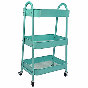 3 Tier Rolling Craft Cart Slim Rolling Storage Cart with Wheels Bathroom Organizer Storage Metal Rolling Utility Cart Mobile Shelving Unit for Kitchen Bathroom Laundry Places (Blue)