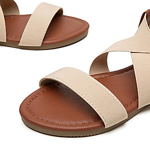 Trary Flat Sandals - Open Toe Cute Elastic Sandals for Women Beige White 105