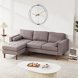 Tbfit 80" W Sectional Sofa Couch, L Shaped Couch with Reversible Chaise, Mid Century Modern Linen Fabric Couches for Living Room Apartment Small Space, Convertible Sofa with Tufted Seat Cushion, Grey