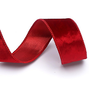 Ribbli Red Velvet Wired Ribbon 1.5 Inch Metallic Red Crushed Velvet Christmas Ribbon for Gift Wrapping Christmas Tree Decoration Crafts Wreaths Supplies-Continuous 10 Yards