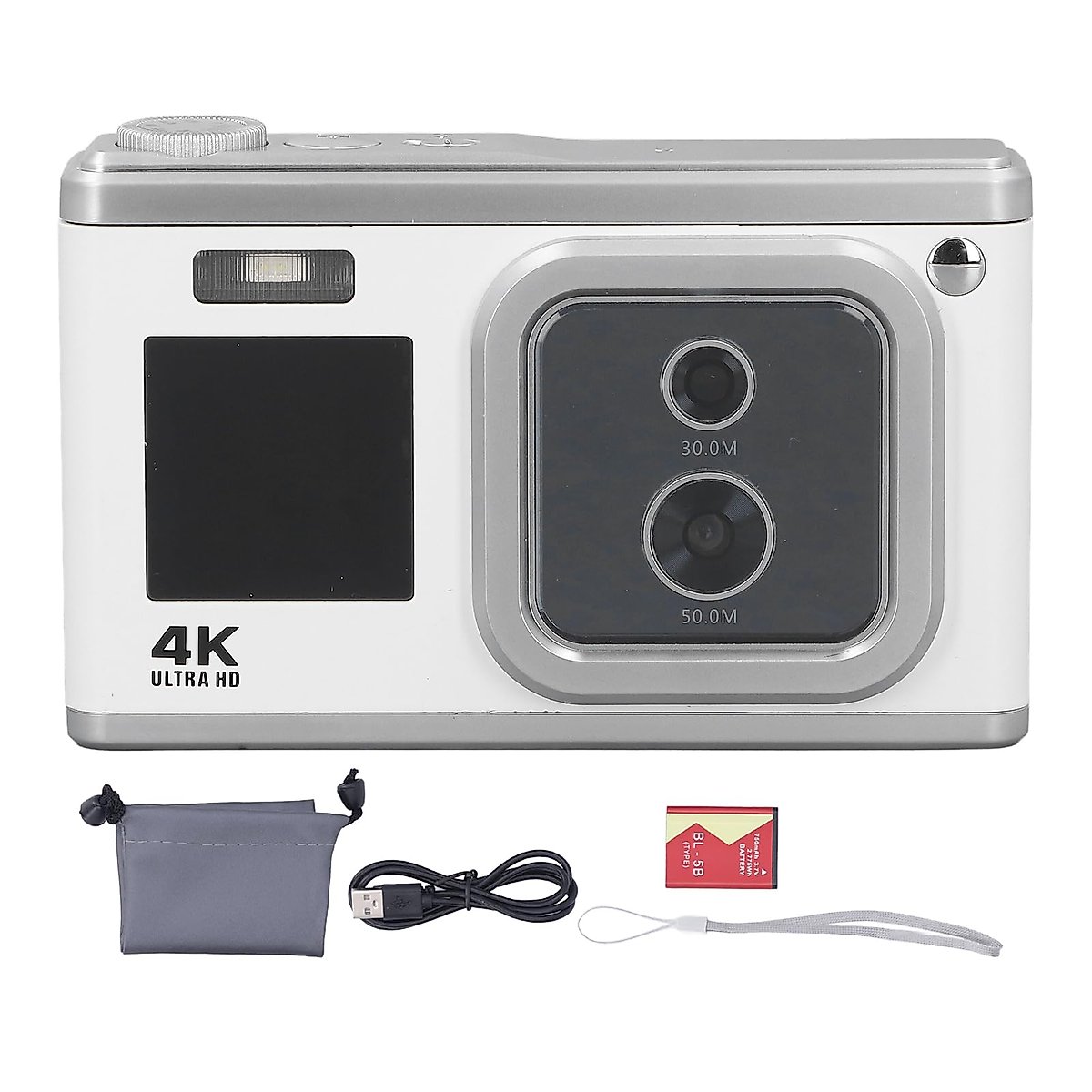 Compact Digital Camera, Autofocus 50MP and 30MP Digital Camera Built in Flash for Vlog (White)