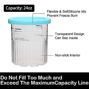 SEVEMIL Ice Cream Pints Containers, 4 Pack 24oz Cups Replacement for Ninja Deluxe Pints and Lids Compatible with NC501 NC500 Series Ice Cream Maker, Dishwasher Safe & Leak Proof Lids