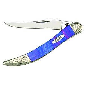 Case Cutlery 910096LP/E Engraved Lollypop Small Texas Toothpick Corelon Pocket Knife with Stainless Steel Blades, Pink/Blue/Violet
