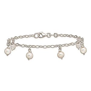 IceCarats 925 Sterling Silver White Round Freshwater Cultured Pearl Chain Bracelet