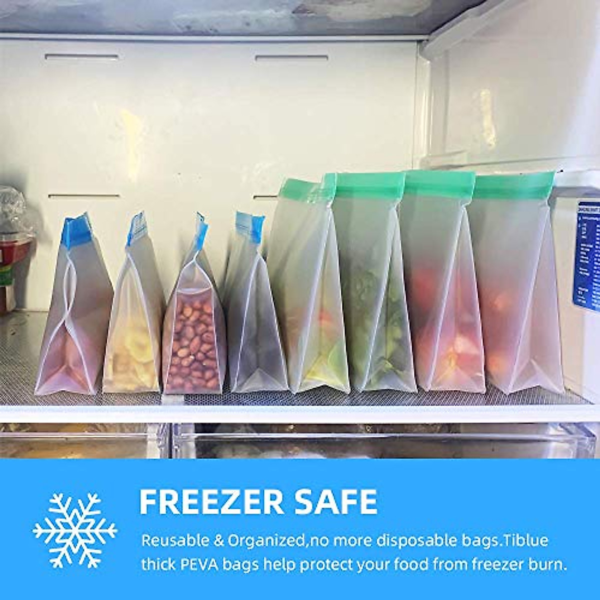 Reusable Food Storage Bags 8 Pack - Stand Up BPA FREE Leakproof Freezer Bags( 4 pack 1/2 Gallon Bags + 4 pack Sandwich Bags) Plastic Free Lunch Bag | Eco-friendly