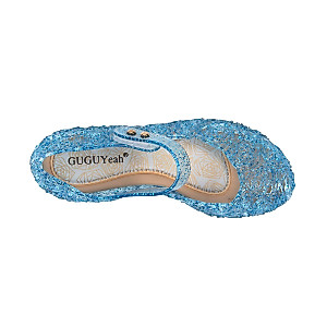 GUGUYeah Princess Costumes Jelly Flats Shoes, Cosplay Birthday Party Dress Up Sandals for Little Girls, Toddler or Kids Blue