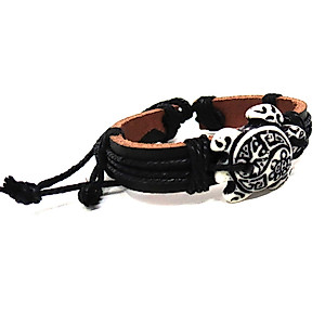 Sea Turtle Bracelet with Indian Symbols Engraved-Turtle with Coqui Taino and Indian Sun-Hawaiian Sea Turtles Leather Bracelet